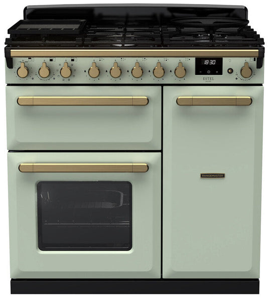 Rangemaster ESDL90DFPMNT/AB1 Estel Deluxe 90cm Dual Fuel Range Cooker ...